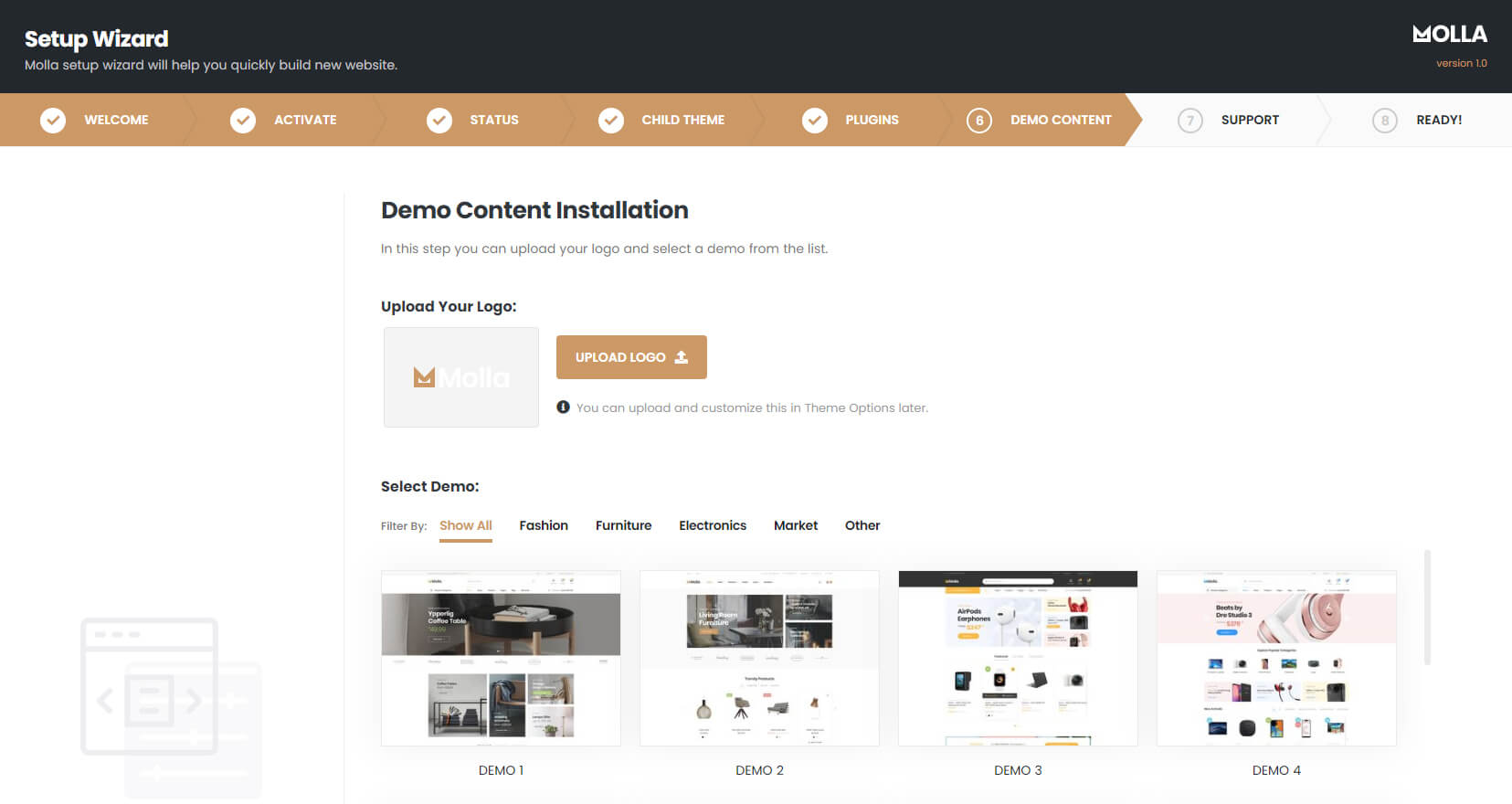 Molla Demos Information – Molla WordPress Documentation