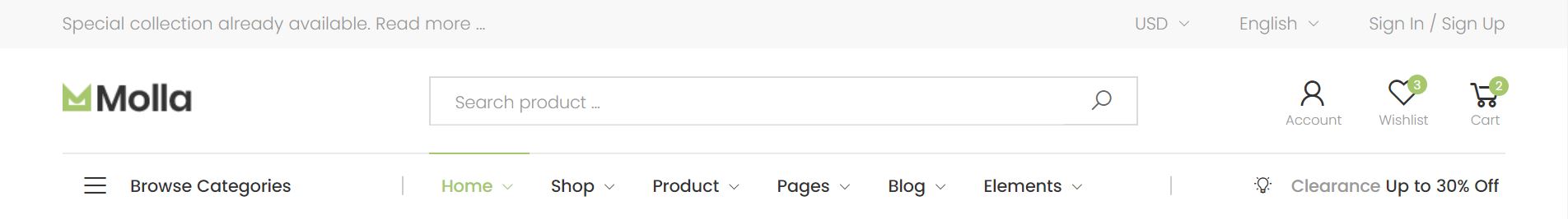 Header Presets – Molla WordPress Documentation