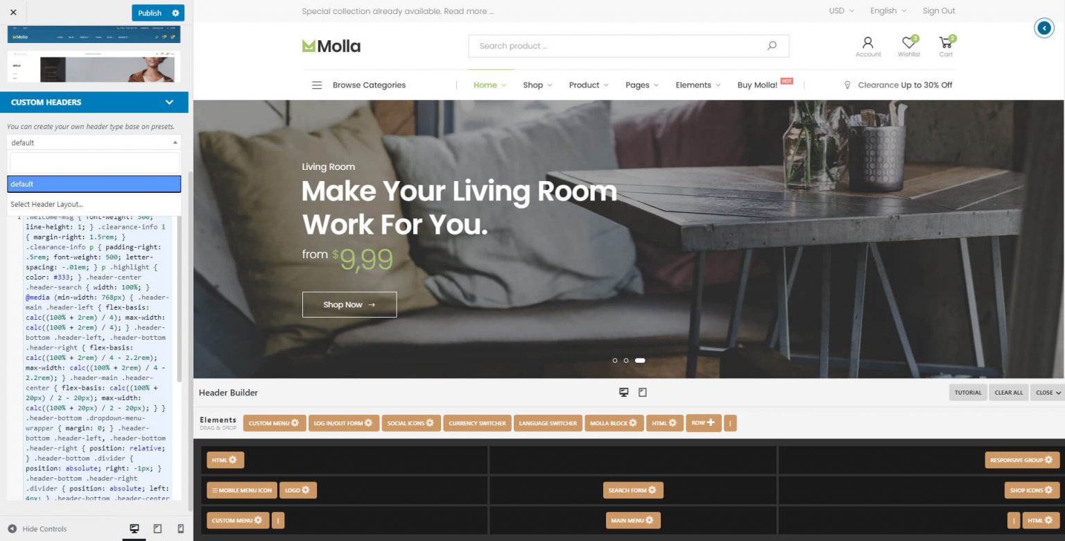 Header Builder – Molla WordPress Documentation